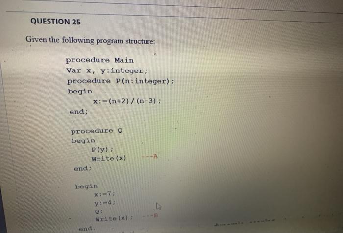 Solved QUESTION 25 Given the following program structure: | Chegg.com