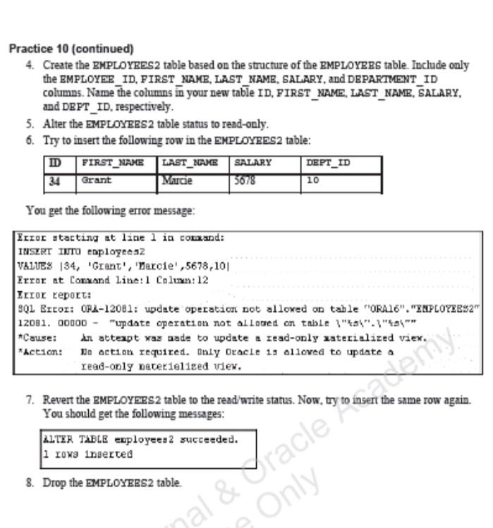 Solved Practice 10 1. Create the DEPT table based on the | Chegg.com
