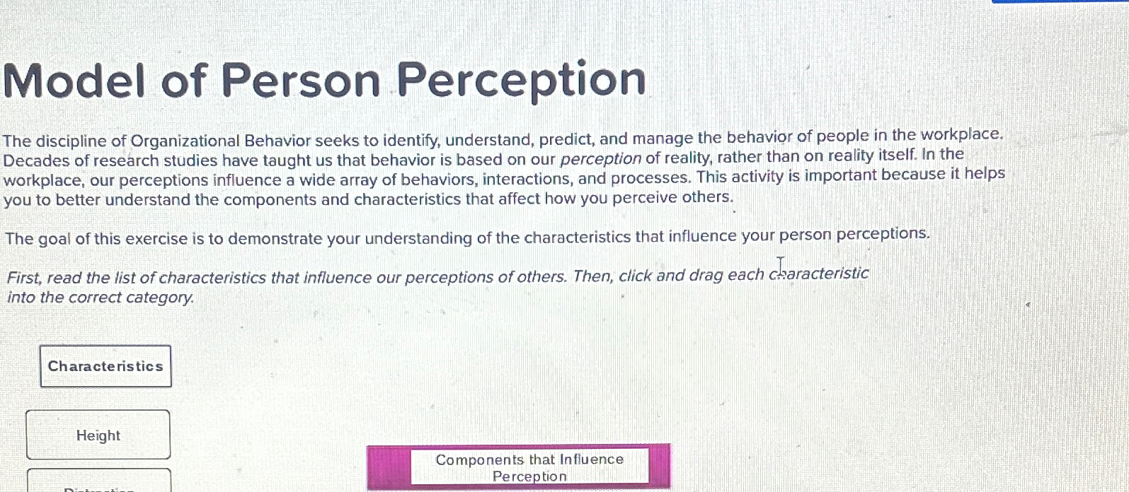 Solved Model of Person PerceptionThe discipline of | Chegg.com