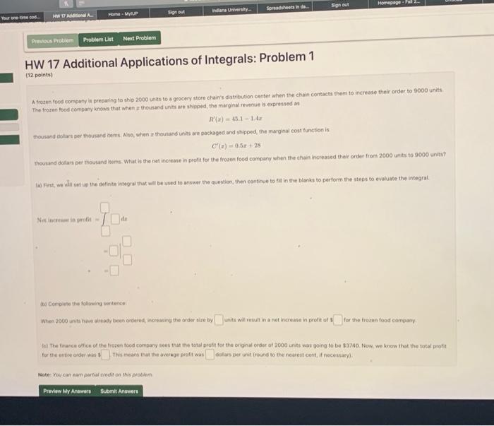Solved HW 17 Additional Applications of Integrals: Problem 1 | Chegg.com