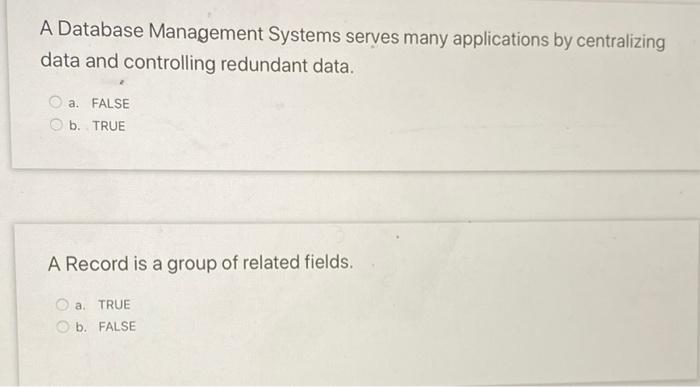 Solved A Database Management Systems serves many | Chegg.com