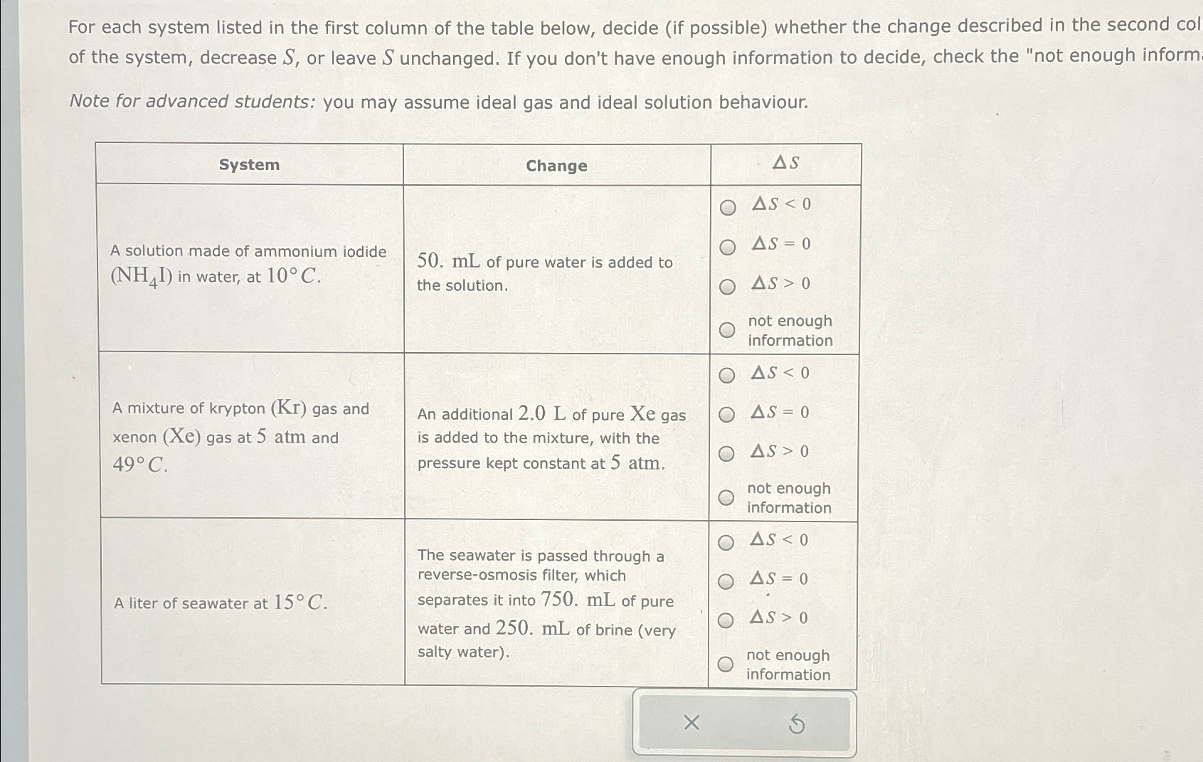 Solved For each system listed in the first column of the | Chegg.com