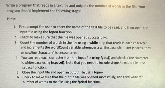 Solved C Language Write A Program That Reads A File
