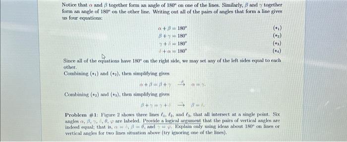 Vertical Angles Suppose that any two lines ℓ1 and ℓ2 | Chegg.com