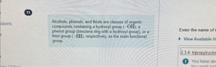 Alcohols, phenols, and thiols are classes of organic | Chegg.com