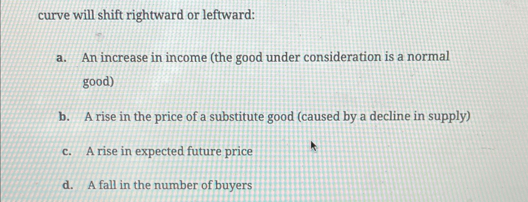 Solved curve will shift rightward or leftward:a. ﻿An | Chegg.com