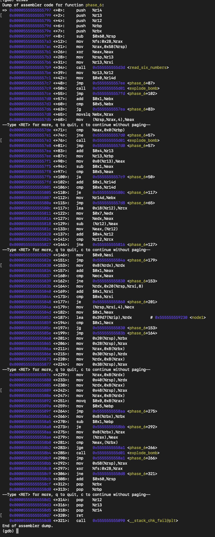 Solved BOMBLAB PHASE 6, ﻿PLEASE HELP!! Code is written in C | Chegg.com