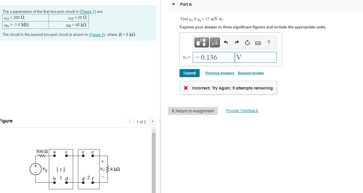 Part AThe z ﻿parameters of the first two-port circuit | Chegg.com
