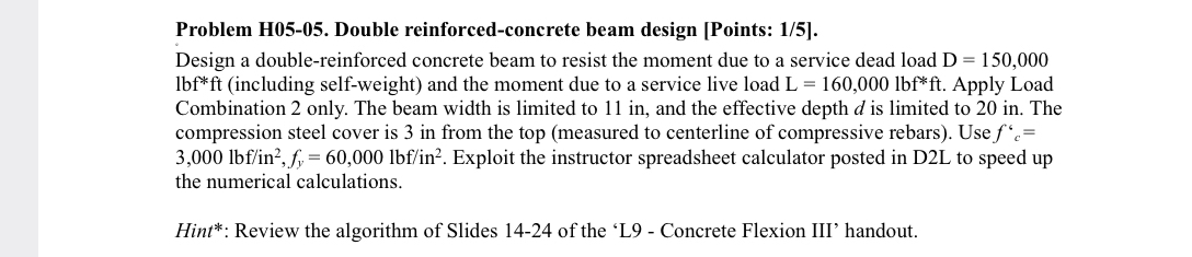 Solved Problem H05-05. ﻿Double reinforced-concrete beam | Chegg.com