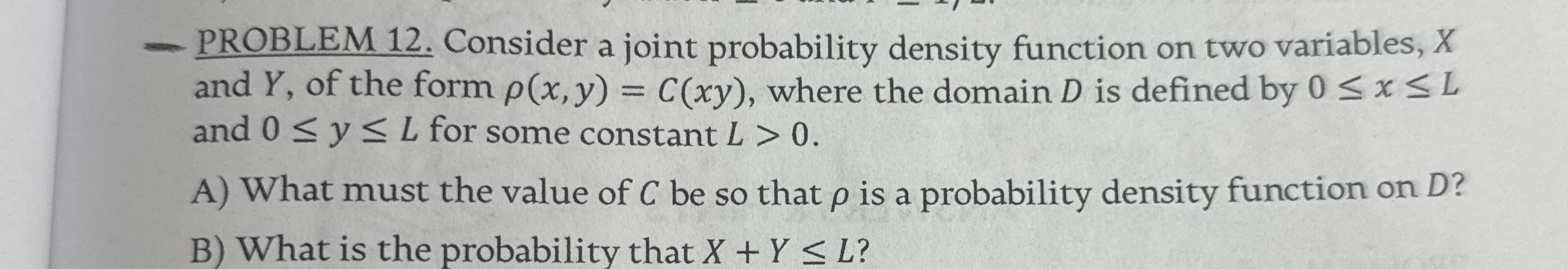 Solved PROBLEM 12. ﻿Consider a joint probability density | Chegg.com