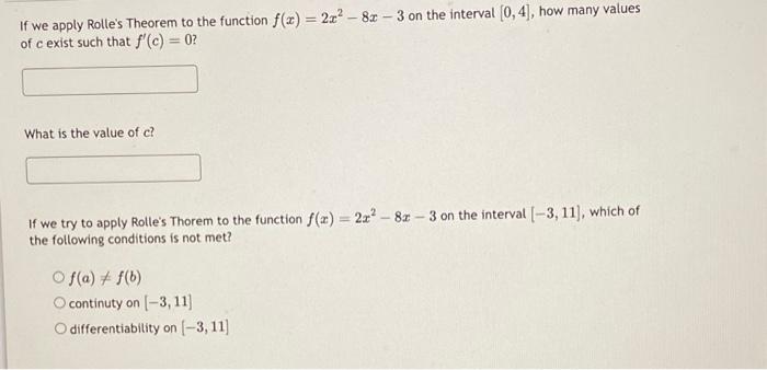 Solved If we apply Rolle's Theorem to the function | Chegg.com
