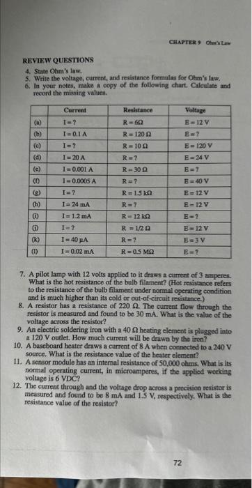 Solved REVIRW QUESTIONS 4. State Ohm's law. 5. Write the | Chegg.com