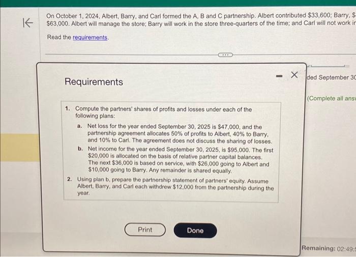 On October 1, 2024, Albert, Barry, and Carl formed | Chegg.com
