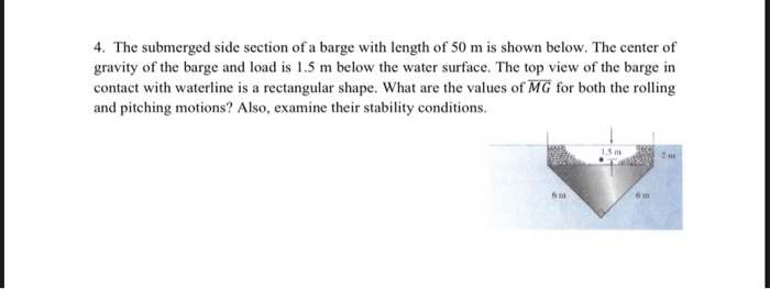 Solved 4. The submerged side section of a barge with length | Chegg.com