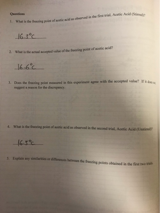 Solved Questions 1. What is the freezing point of acetic | Chegg.com