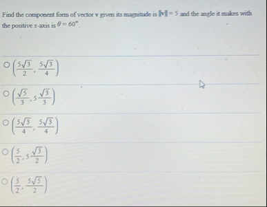 Solved Find the component form of vector v ﻿given its | Chegg.com