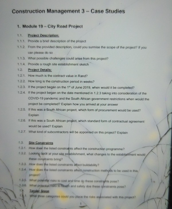 1.4.4. Pre-Tender Programme 1.4.4.1. Identify the | Chegg.com