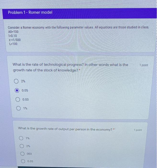 Solved Problem 1 - Romer model Consider a Romer economy with | Chegg.com