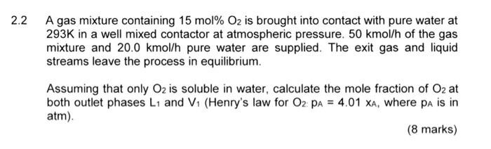 Solved A gas mixture containing 15 mol%O2 is brought into | Chegg.com