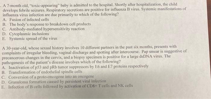 Solved • A 7-month old, "toxic-appearing" baby is admitted | Chegg.com