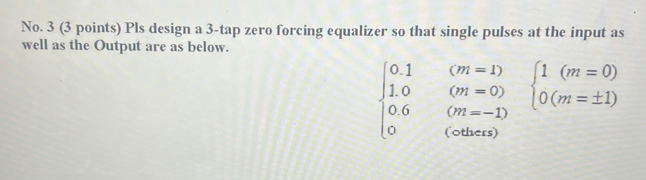Solved No. 3 (3 ﻿points) ﻿Pls design a 3-tap zero forcing | Chegg.com