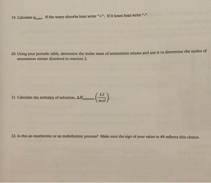 Solved PART 2: Heats of Dissolution 13. Write the solvation | Chegg.com