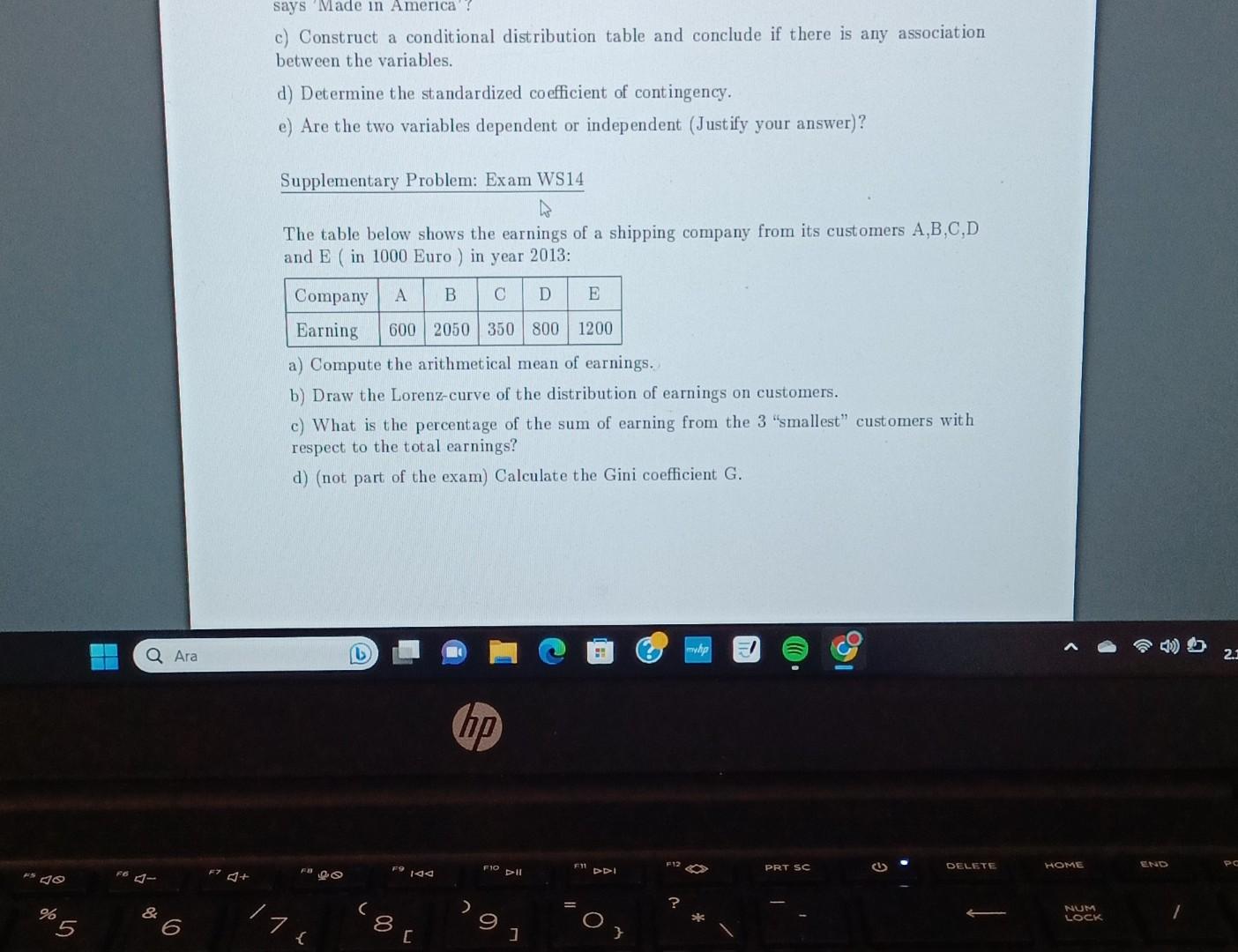 c) Construct a conditional distribution table and | Chegg.com