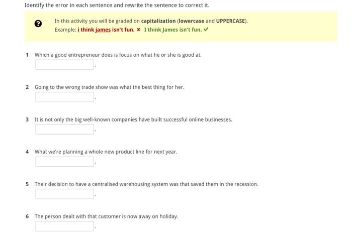 Identify the error in each sentence and rewrite the | Chegg.com