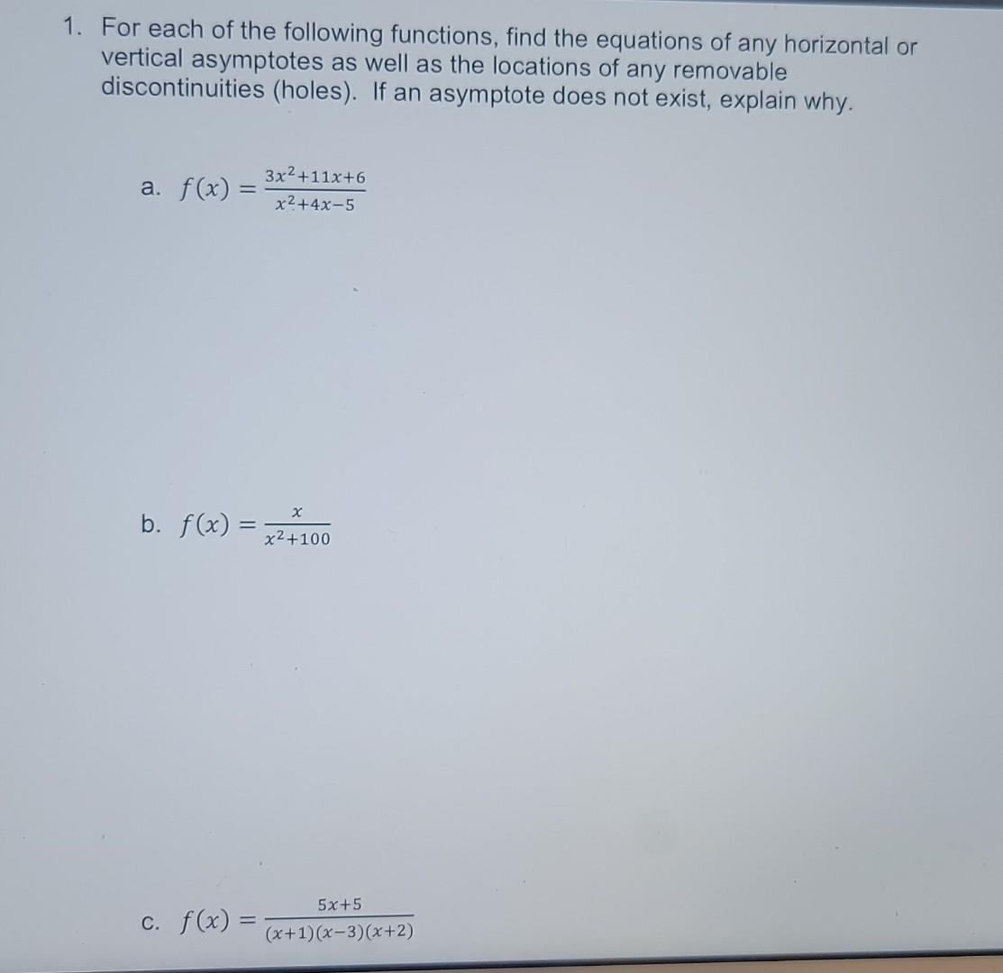 Solved For each of the following functions, find the | Chegg.com