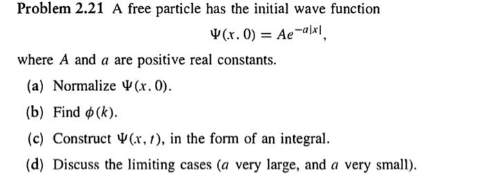 Solved Problem 2.21 A free particle has the initial wave | Chegg.com
