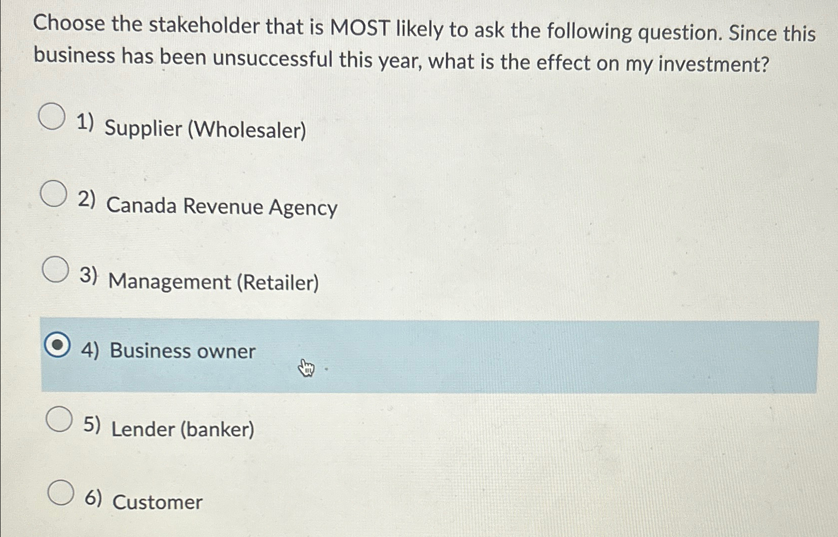 Solved Choose the stakeholder that is MOST likely to ask the | Chegg.com
