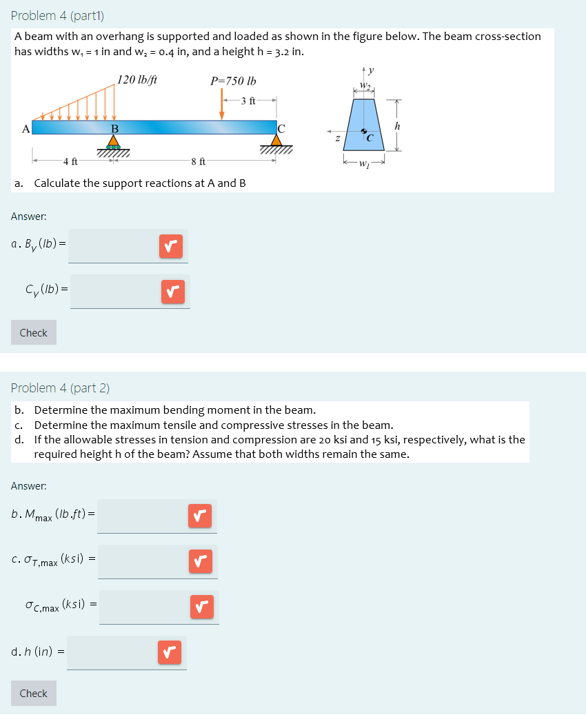 Solved Problem 4 (part1)A beam with an overhang is supported | Chegg.com