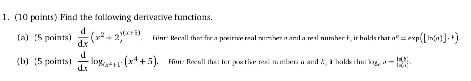 Solved (10 ﻿points) ﻿Find the following derivative | Chegg.com