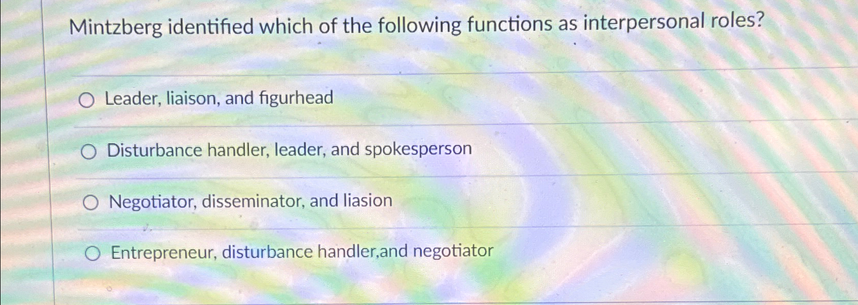 Solved Mintzberg identified which of the following functions | Chegg.com