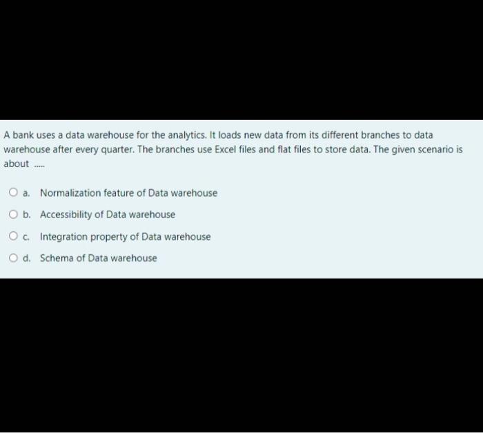 Solved A bank uses a data warehouse for the analytics. It | Chegg.com