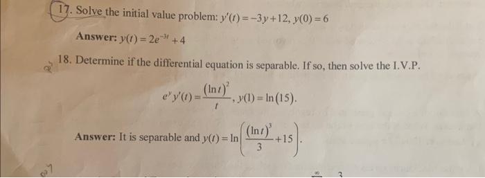 Solved 17. Solve the initial value problem: | Chegg.com