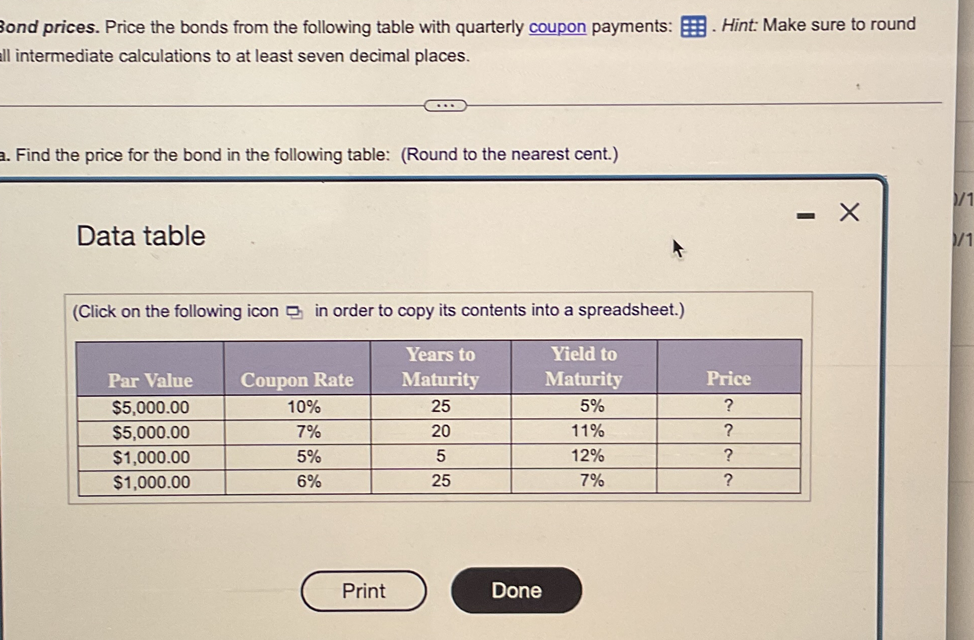 Solved 3ond prices. Price the bonds from the following table | Chegg.com