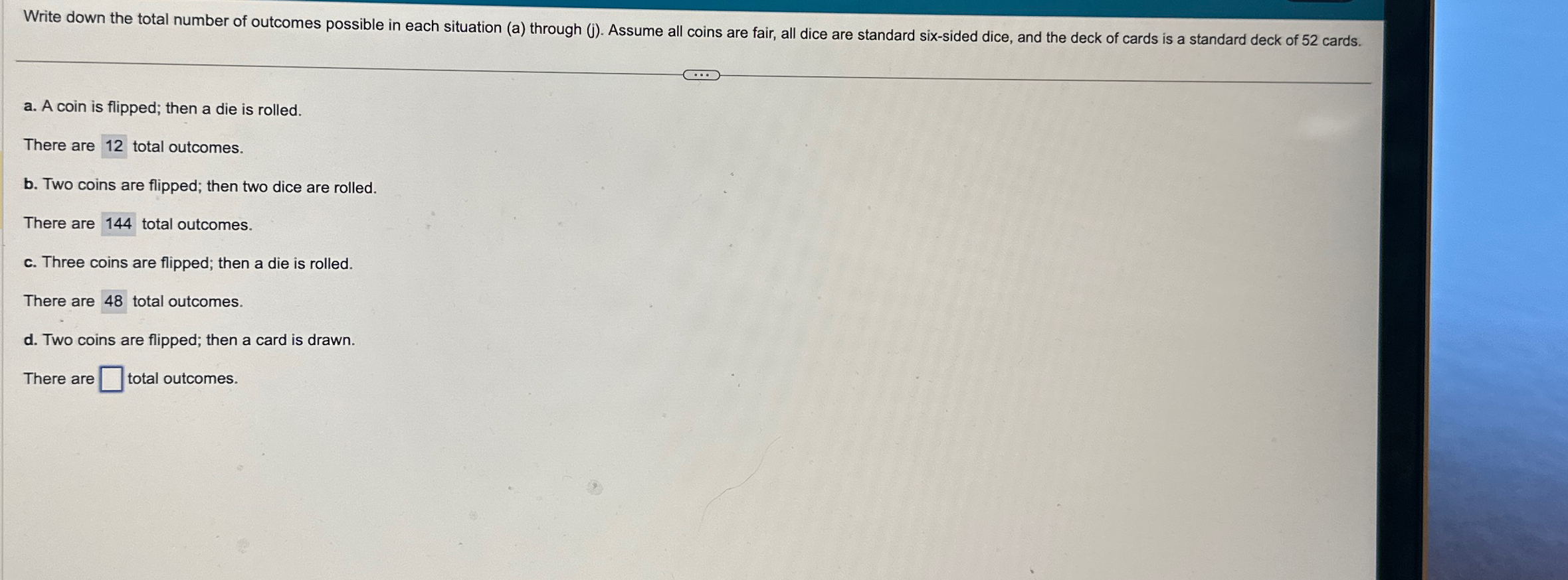 Solved a. ﻿A coin is flipped; then a die is rolled.There are | Chegg.com