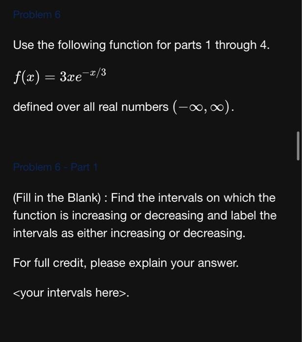 Solved Use the following function for parts 1 through 4 . | Chegg.com