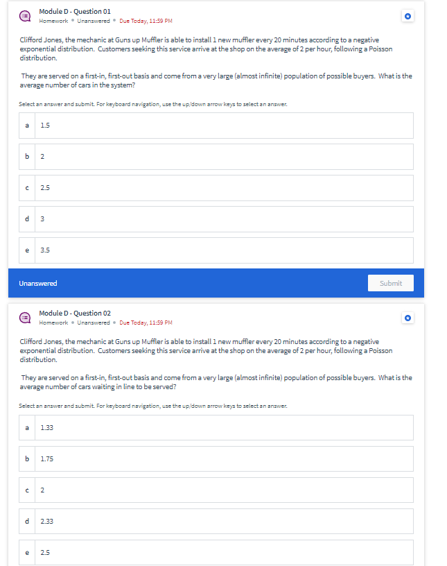 Solved Module D - ﻿Question 01Homework * ﻿Unanswered * ﻿Due | Chegg.com