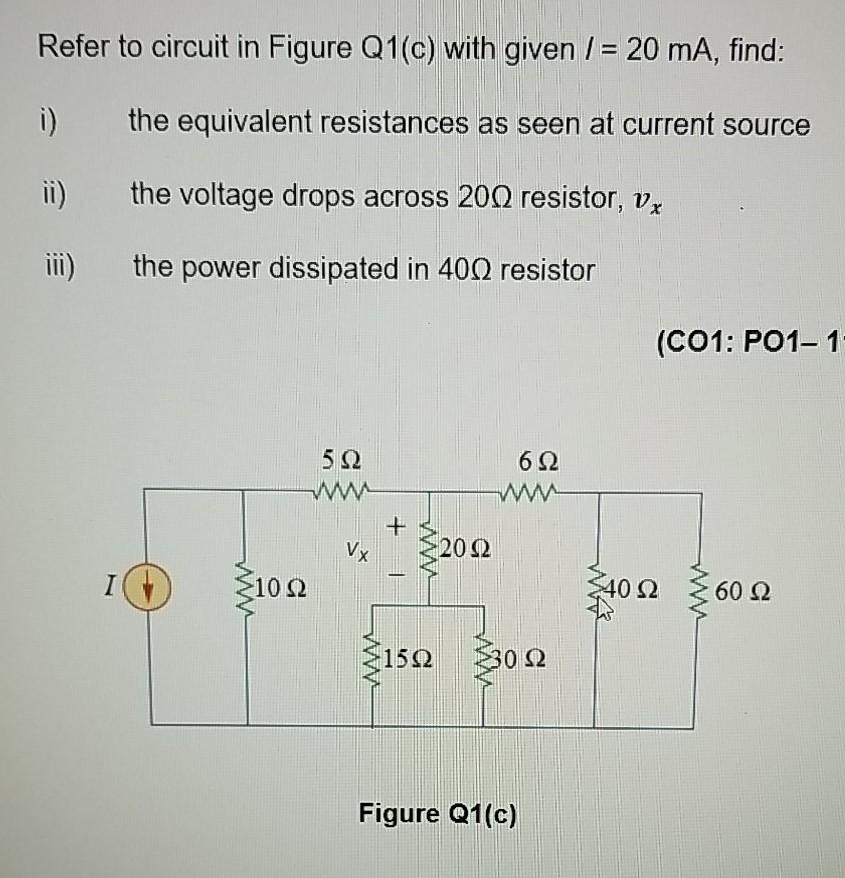 Solved Refer to circuit in Figure Q1(c) with given / = 20 | Chegg.com