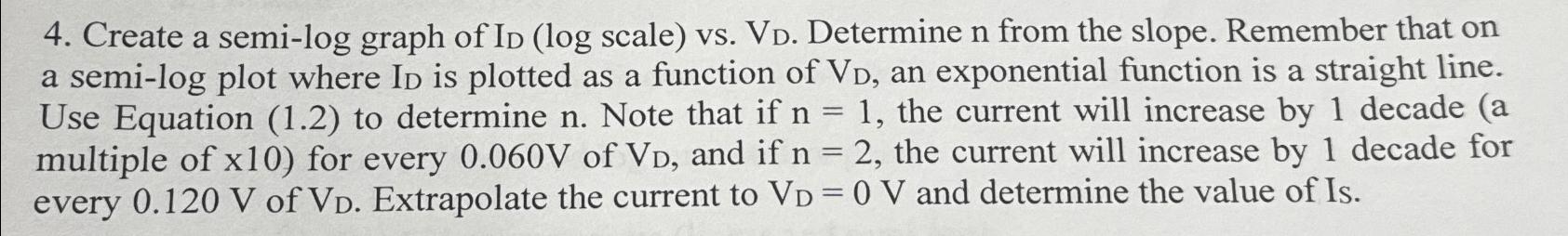 Solved Create a semi-log graph of ID (log scale) vs. VD. | Chegg.com