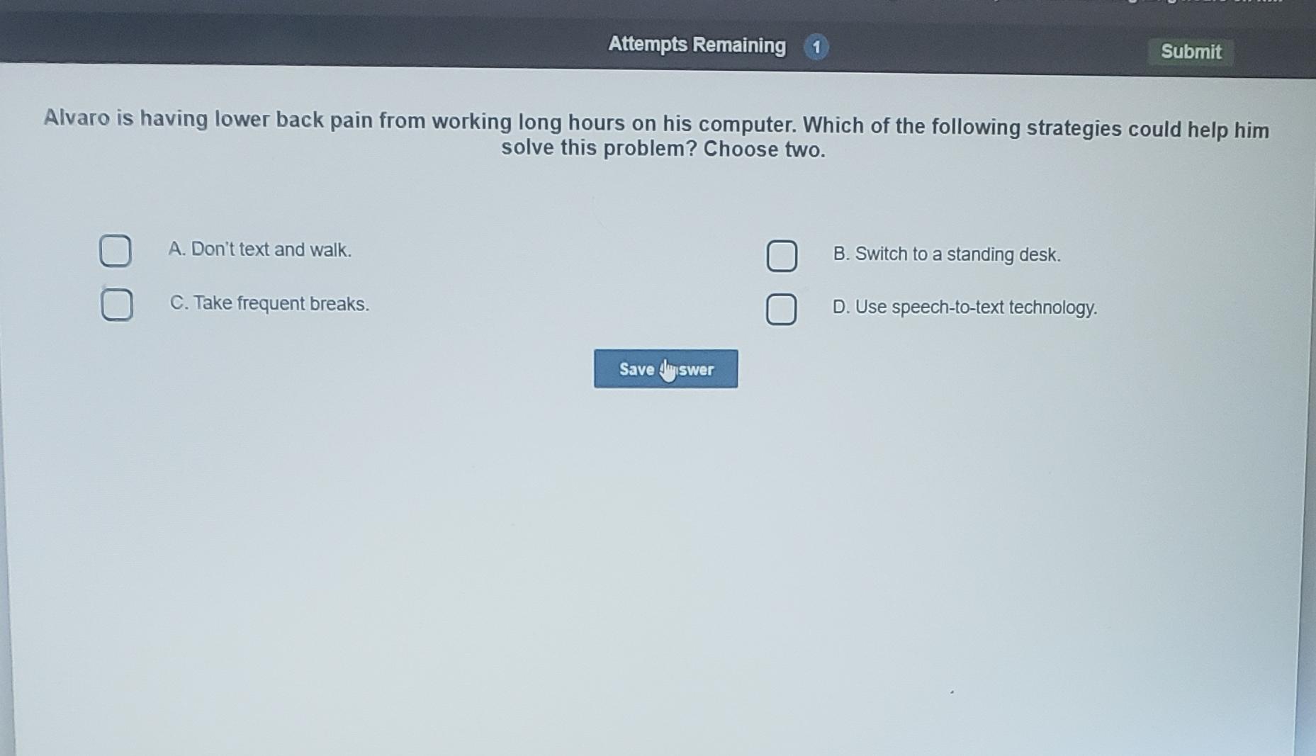 Solved Attempts Remaining1SubmitAlvaro is having lower back | Chegg.com