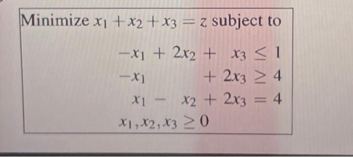 Solved Minimize x1+x2+x3=z subject to | Chegg.com