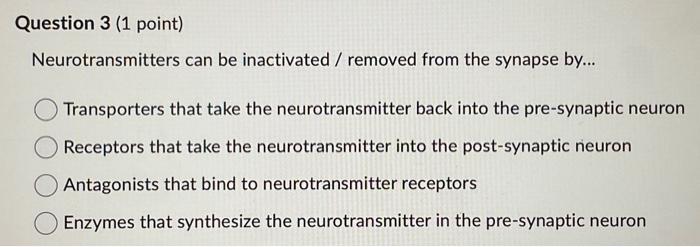 Solved Question 3 (1 point) Neurotransmitters can be | Chegg.com
