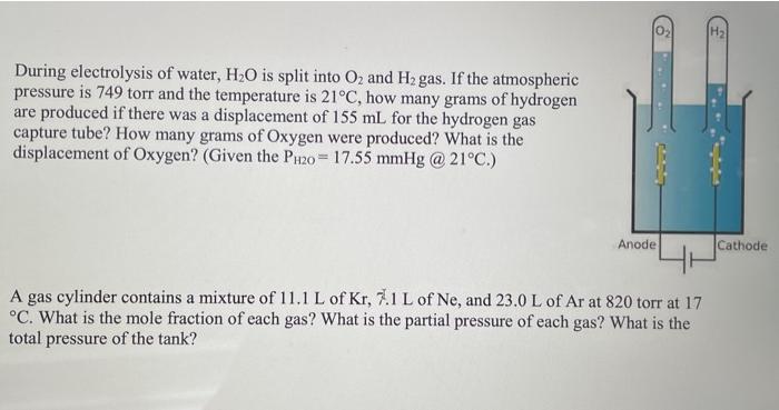 Solved During electrolysis of water, H2O is split into O2 | Chegg.com