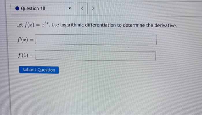 Solved dxd(2ln(x))Let f(x)=x3x. Use logarithmic | Chegg.com
