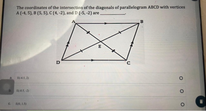Solved The coordinates of the intersection of the diagonals | Chegg.com