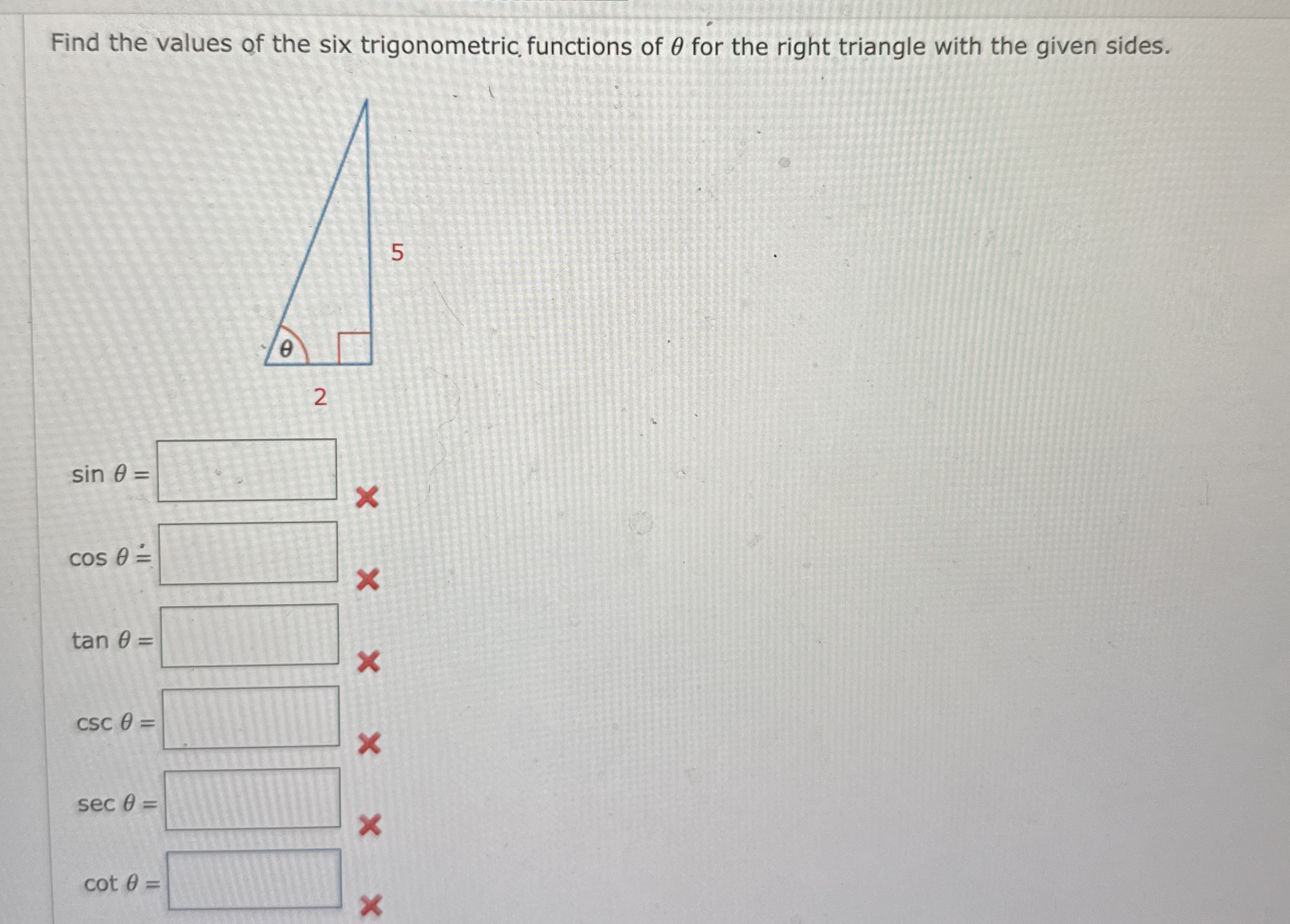 Solved Find the values of the six trigonometric functions of | Chegg.com