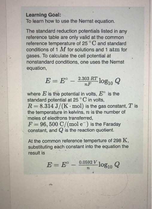 Solved Learning Goal: To learn how to use the Nernst | Chegg.com